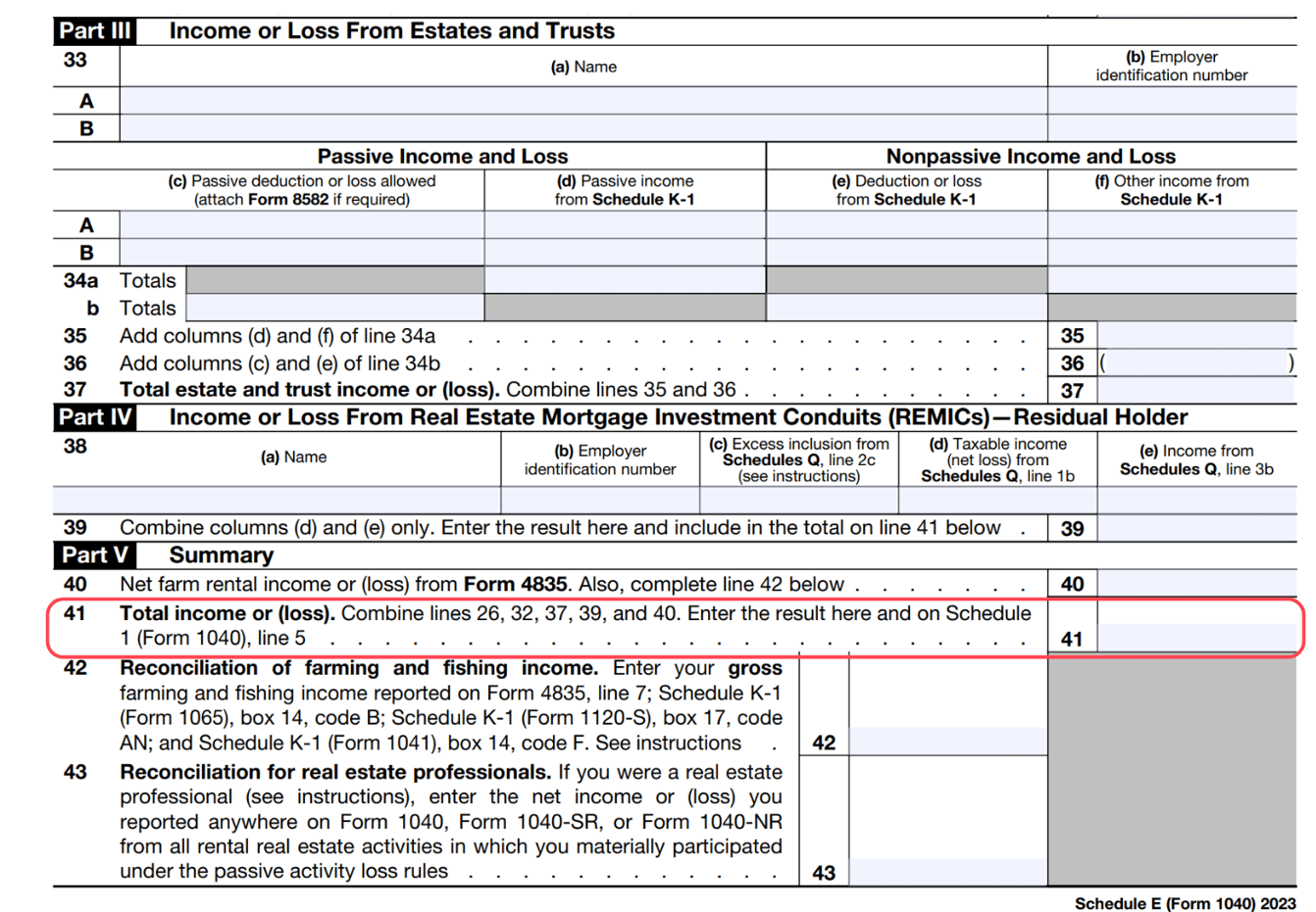 How To Read Schedule E Supplemental Income And Loss